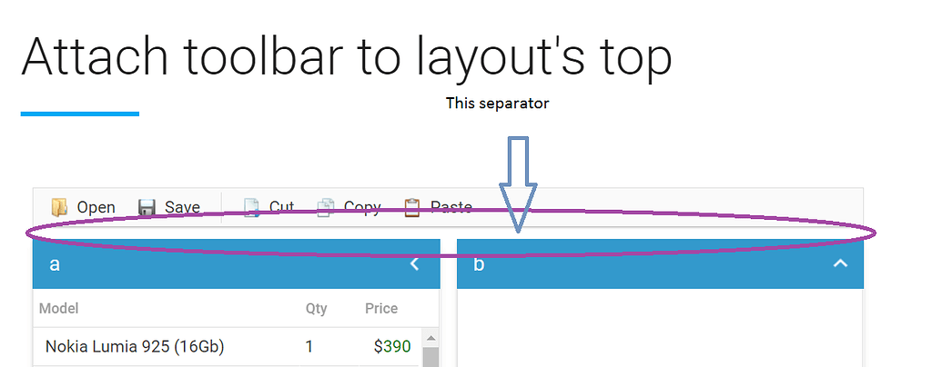 The width of seperator, attaching toolbar to layout's top - Suite 5 - DHTMLX