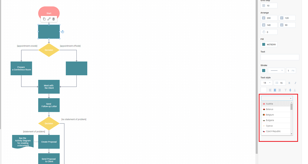 How to add combobox at right sidebar - Diagram - DHTMLX