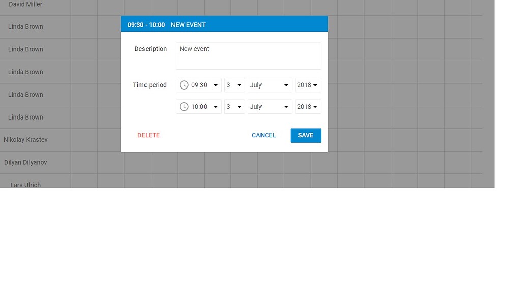 Scheduler's popup for setting a new event - Javascript - DHTMLX