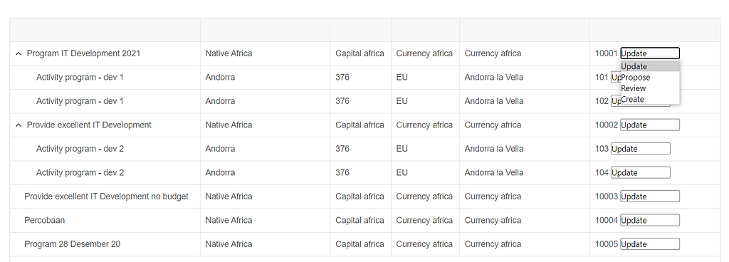 Treegrid : insert html (dropdown) - Suite 5 - DHTMLX