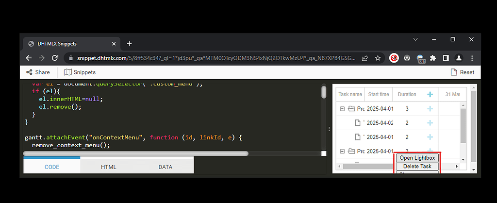 DHTMLX Gantt Grid Context Menu Collision Detection - Gantt - DHTMLX