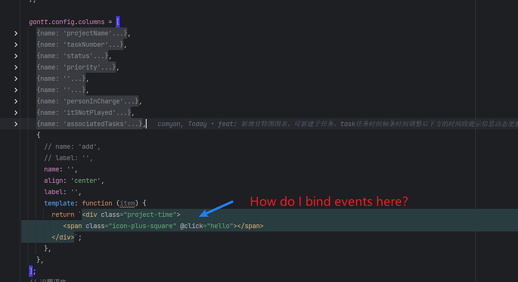 In the columns attribute, I want to customize the columns. This time, I want to bind the event ...