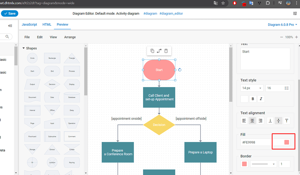 Edit several shapes - Diagram - DHTMLX