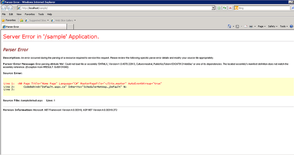 Dhtmldll Dll Version Mismatch Aspnet Version Aspnet Mvc Dhtmlx